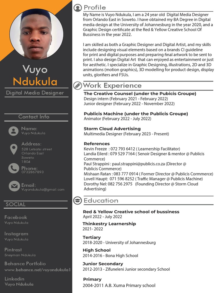 Vuyo Ndukula Multimedia Design CV | PDF | 3 D Computer Graphics | Human ...