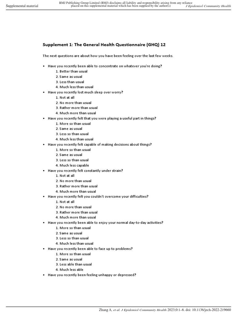 GHQ-12: General Health Questionnaire | PDF | Psychology | Psychological Concepts