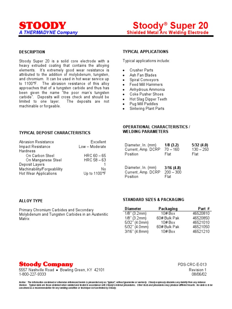 Stoody Super 20 | PDF | Tungsten | Construction