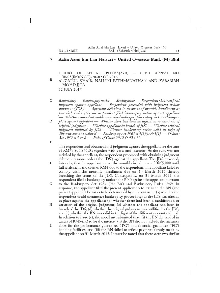 Azlin Azrai Bin Lan Hawari V United Overseas Bank (M) BHD | PDF