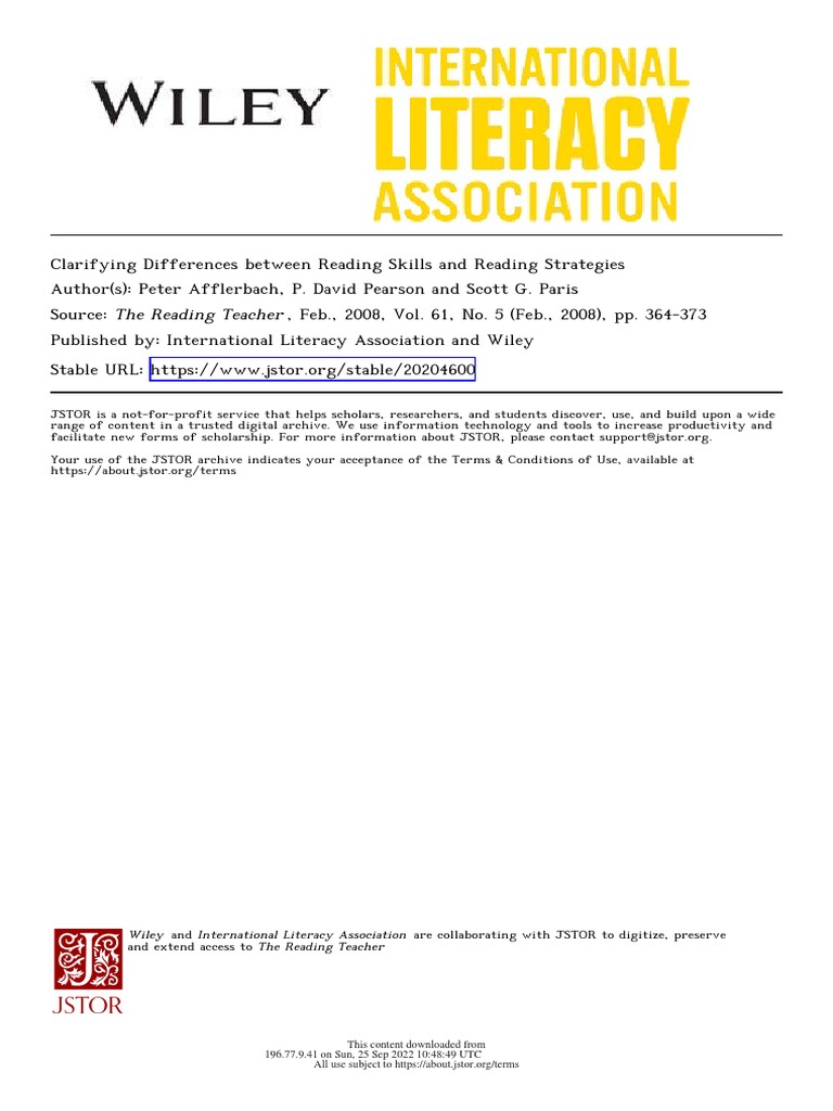 Clarifying Differences Between Reading Skills and Reading Strategies | PDF