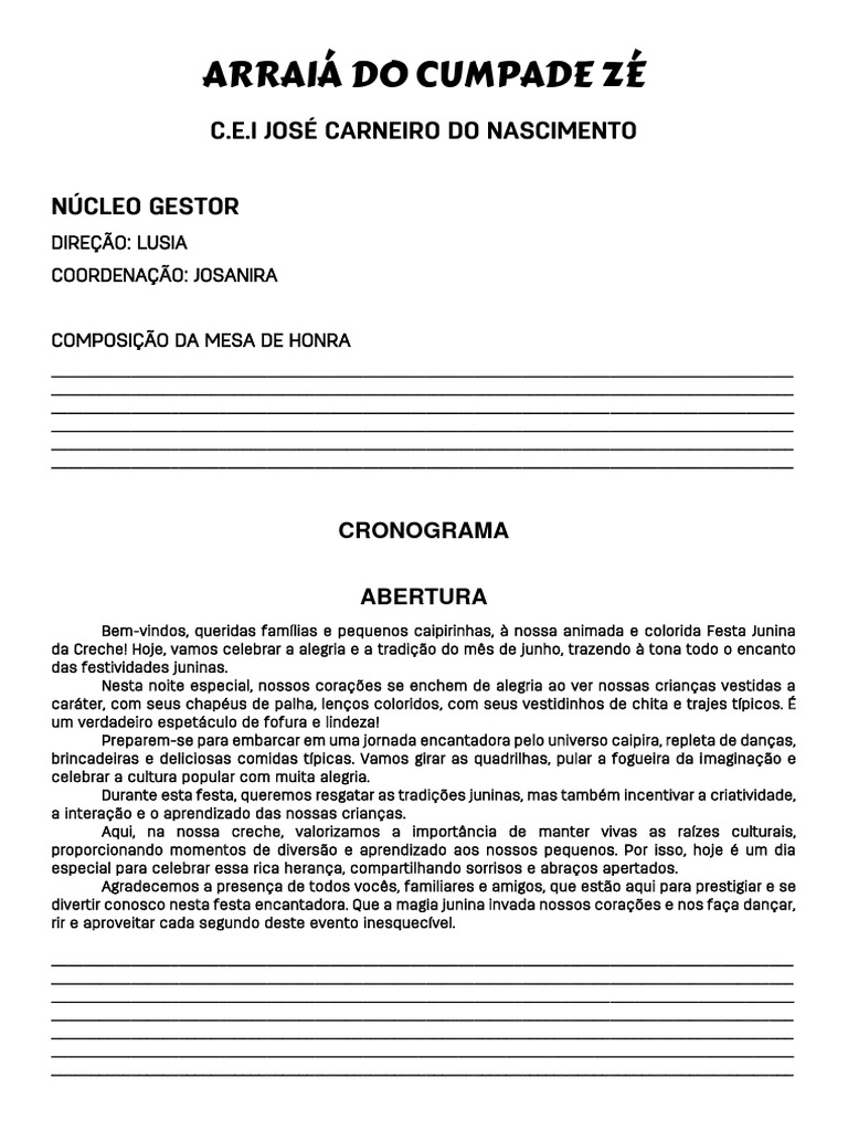 Roteiro - Festa Junina Do Cumpade Zé - 2023 | PDF