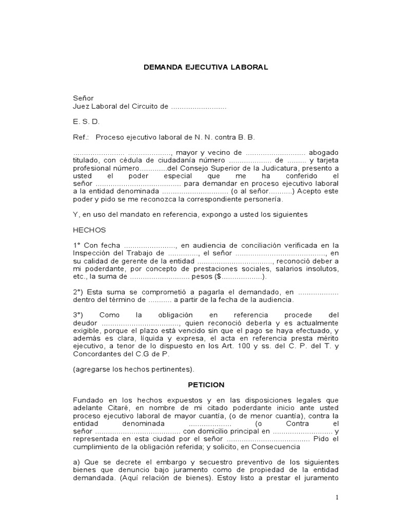 Demanda Ejecutiva Laboral | PDF | Sentencia (ley) | Pagos