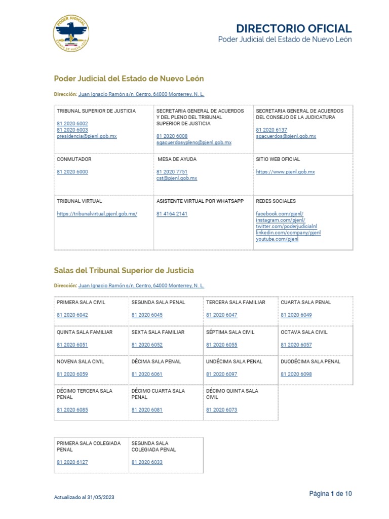 Pjenl Directorio Oficial (1) | PDF | Judicaturas | Organizaciones ...