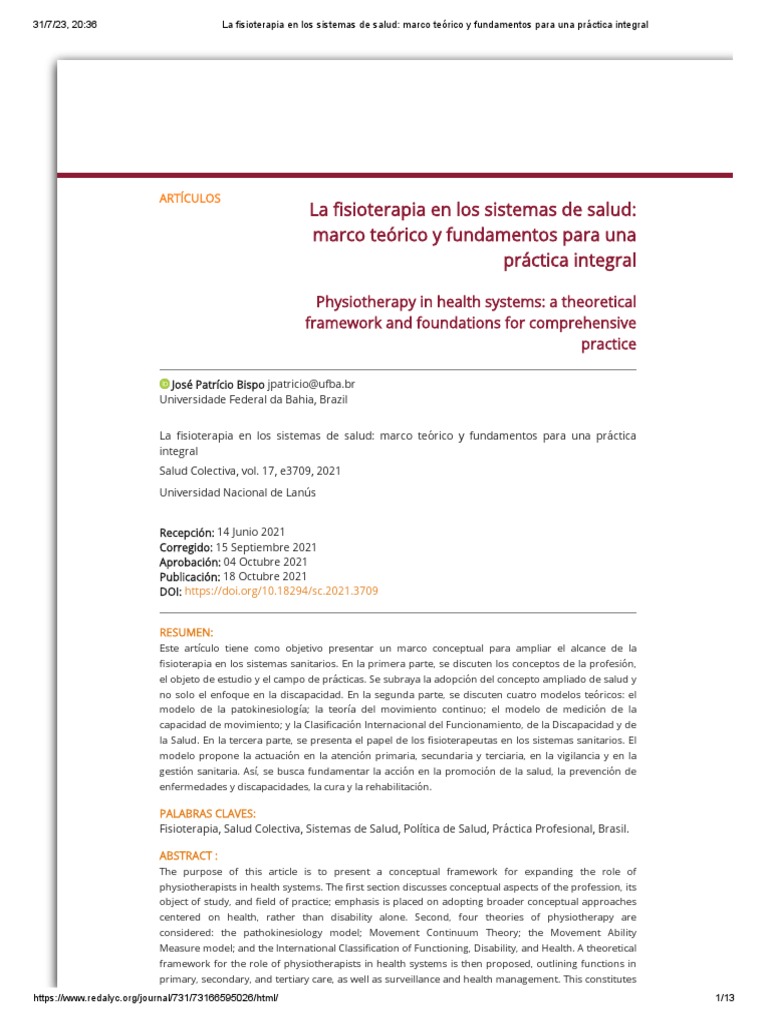 La Fisioterapia en Los Sistemas de Salud - Marco Teórico y Fundamentos para Una Práctica ...