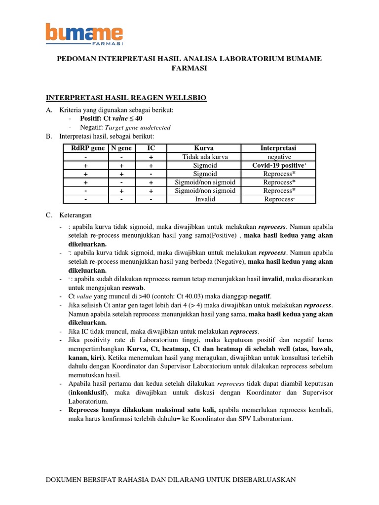 Pedoman Interpretasi Hasil - Laboratorium Bumame Farmasi - WellsBio | PDF