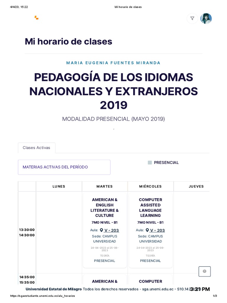 Mi Horario de Clases | PDF