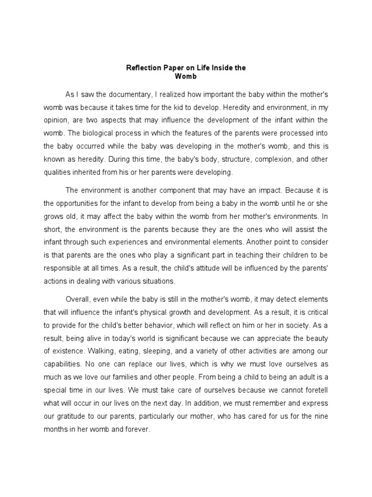 Reflection Paper On Life Inside The Womb. | PDF