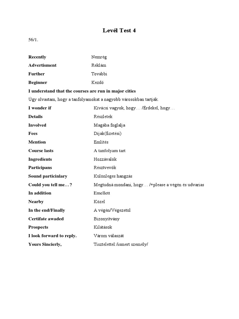 Levél Test 4 | PDF