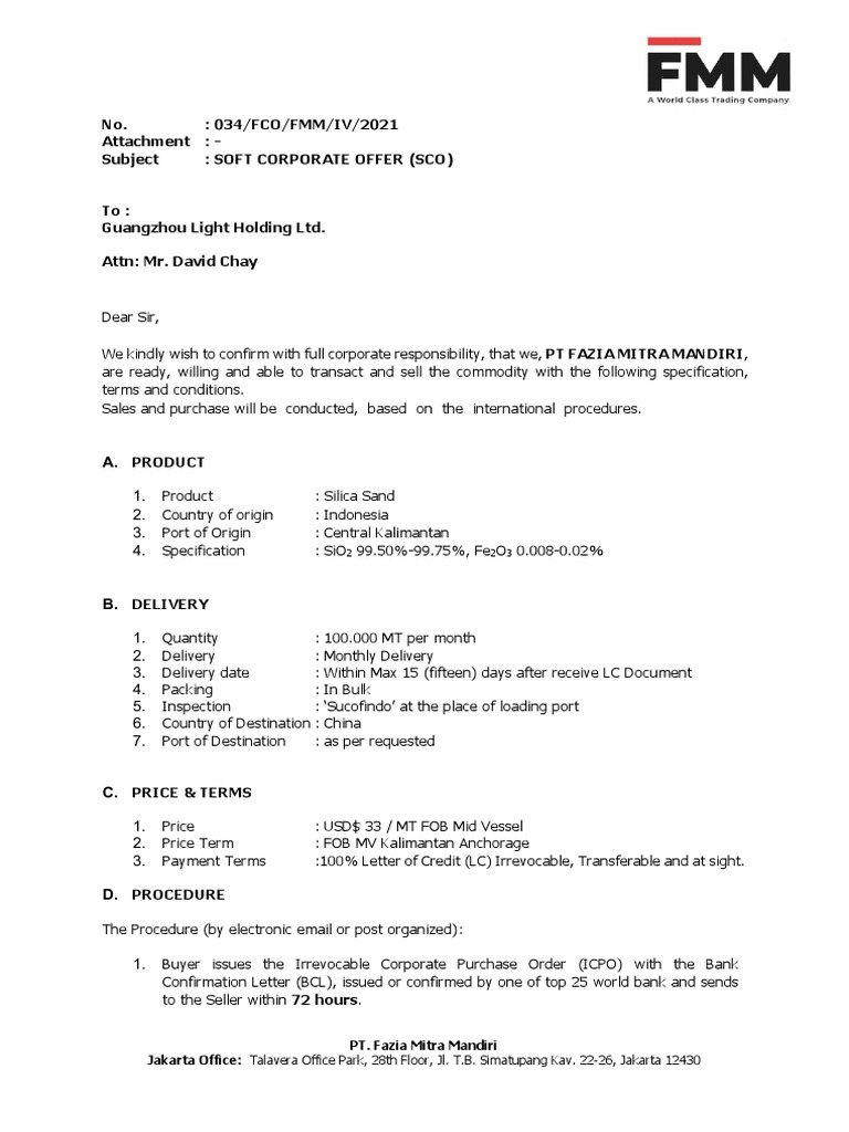 Full Corporate Offer FCO | PDF | Letter Of Credit | Business