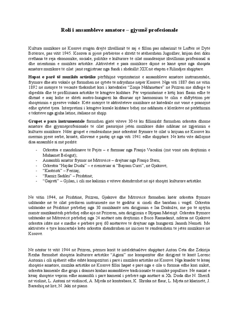 Roli I Ansambleve Amatore - Syarta MEHMETI | PDF