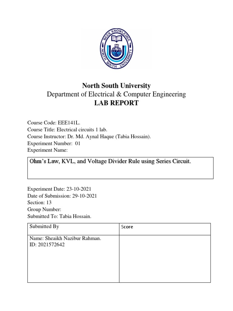 Lab-Report-1 Eee141 | Download Free PDF | Series And Parallel Circuits ...