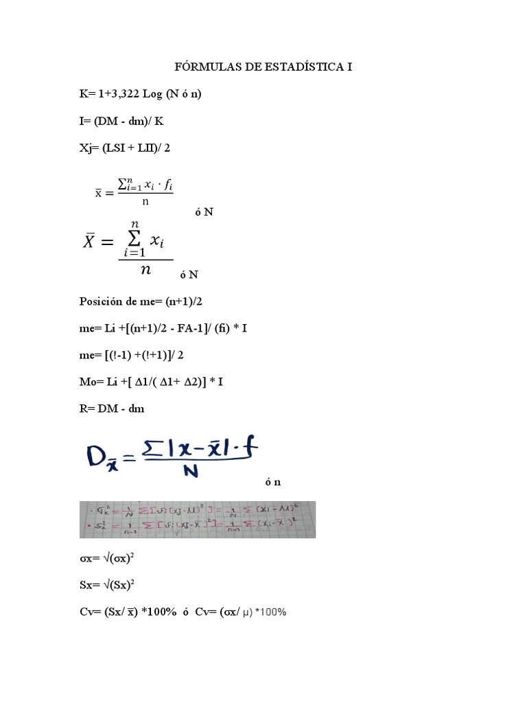 Fórmulas de Estadística I | PDF