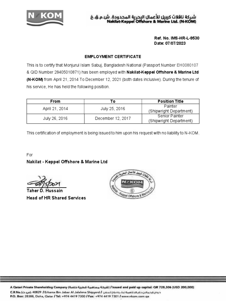 Employment Verification for Sabuj | PDF