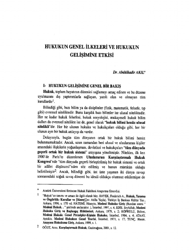 Hukukun Genel Lkeler Ve Hukukun Gel M Ne Etk S (#962496) - 1860002 | PDF