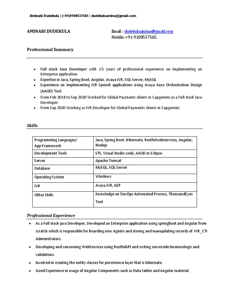 Aminabi Dudekula - FullStack Java Developer | PDF