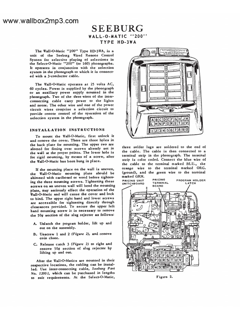 Seeburg Wallbox 100-160-200 Types S-3wu D-3wu Hd-3wu | PDF