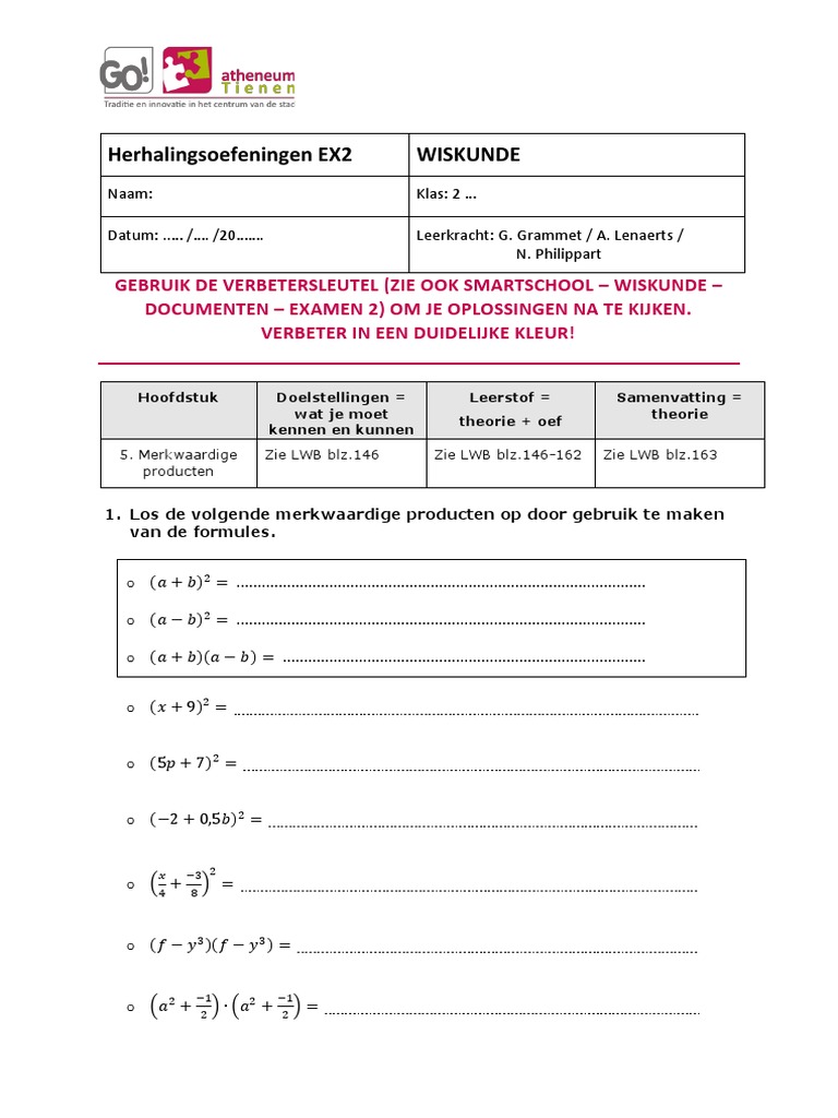 Herhalingsbundel EX2 Wiskunde 2022-2023 | PDF