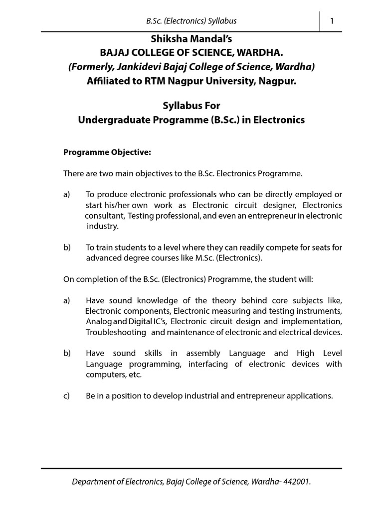 Electronics Syllabus Session 2021 22 | PDF