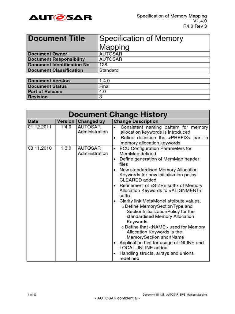 Autosar Sws Memorymapping Pdf Modular Programming Programming 0854