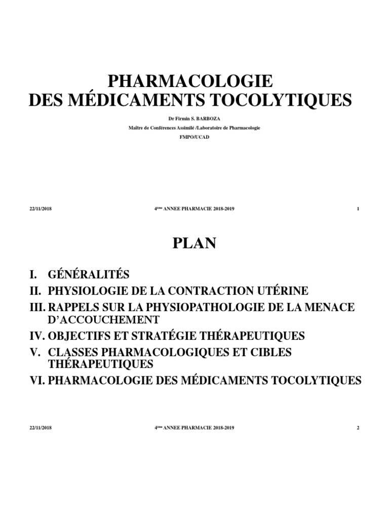 Pharmacologie Des Medicaments Tocolytiques 221118 Def | PDF