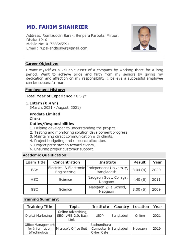 Md. Fahim Shahrier CV | PDF