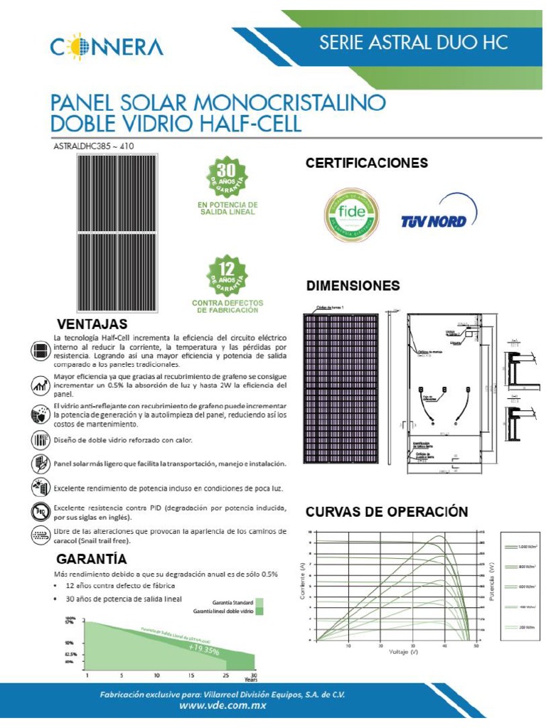 Ficha Técnica Panel Solar Connera ASTRALDHC390 | PDF