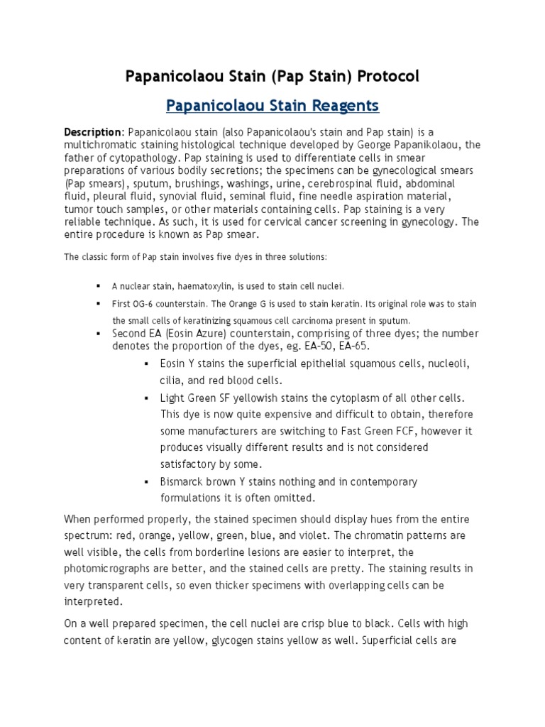 Papanicolaou Stain | Download Free PDF | Staining | Pathology