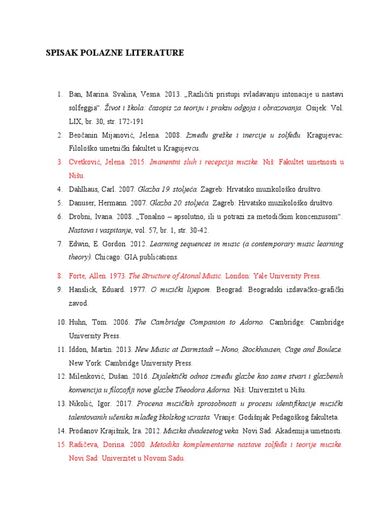 Spisak Polazne Literature | PDF