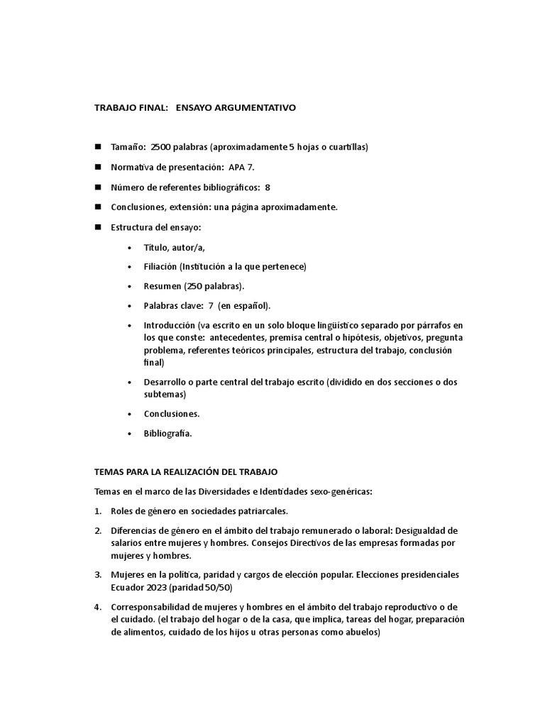 Trabajo Final Ensayo Argumentativo | PDF | Ensayos