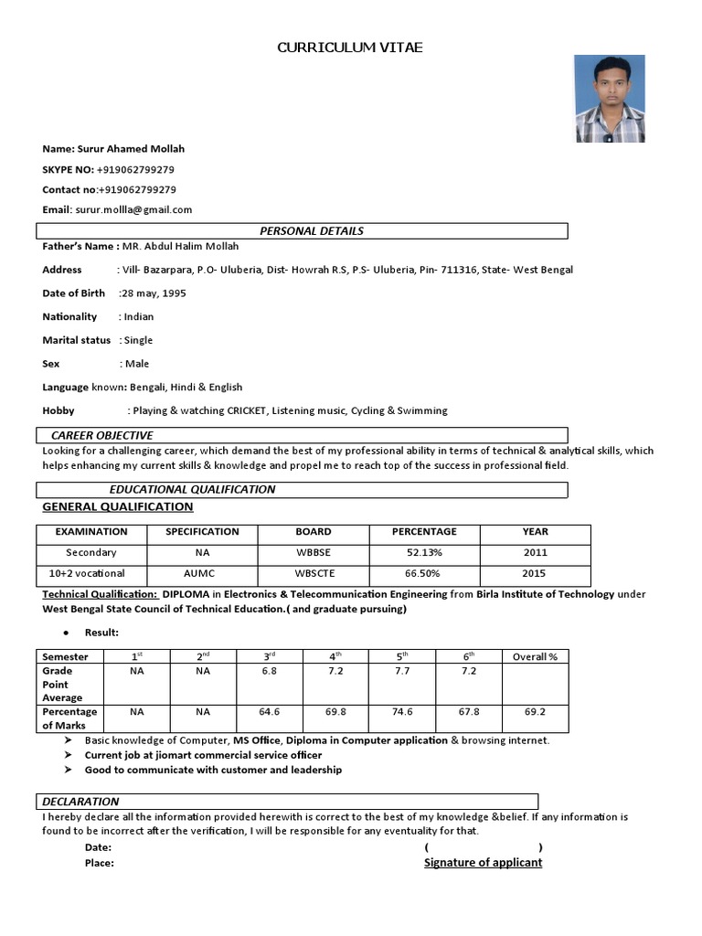 Surur Resume 1 With Pic Jiomart | PDF