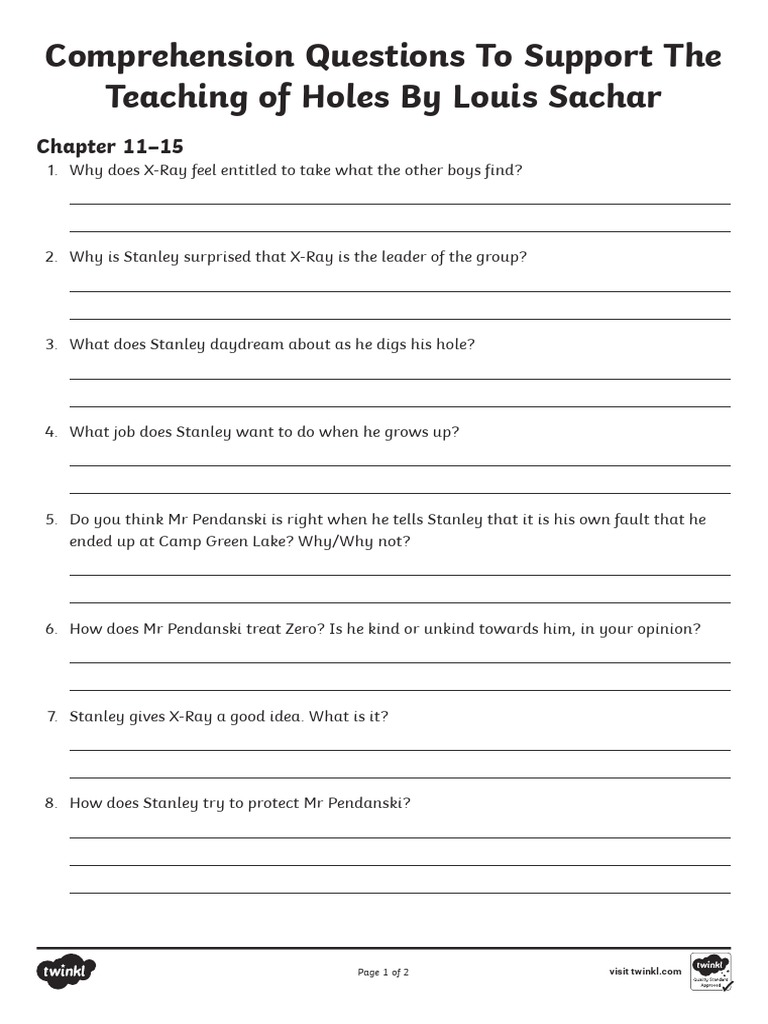 Holes Comprehension Questions 11-15 | PDF