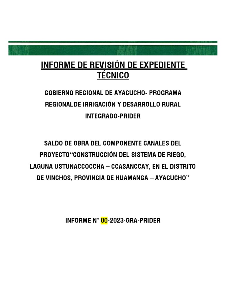 Informe de Revisión de Expediente Técnico - Ustunaccocha | PDF | Ciencia y matemáticas