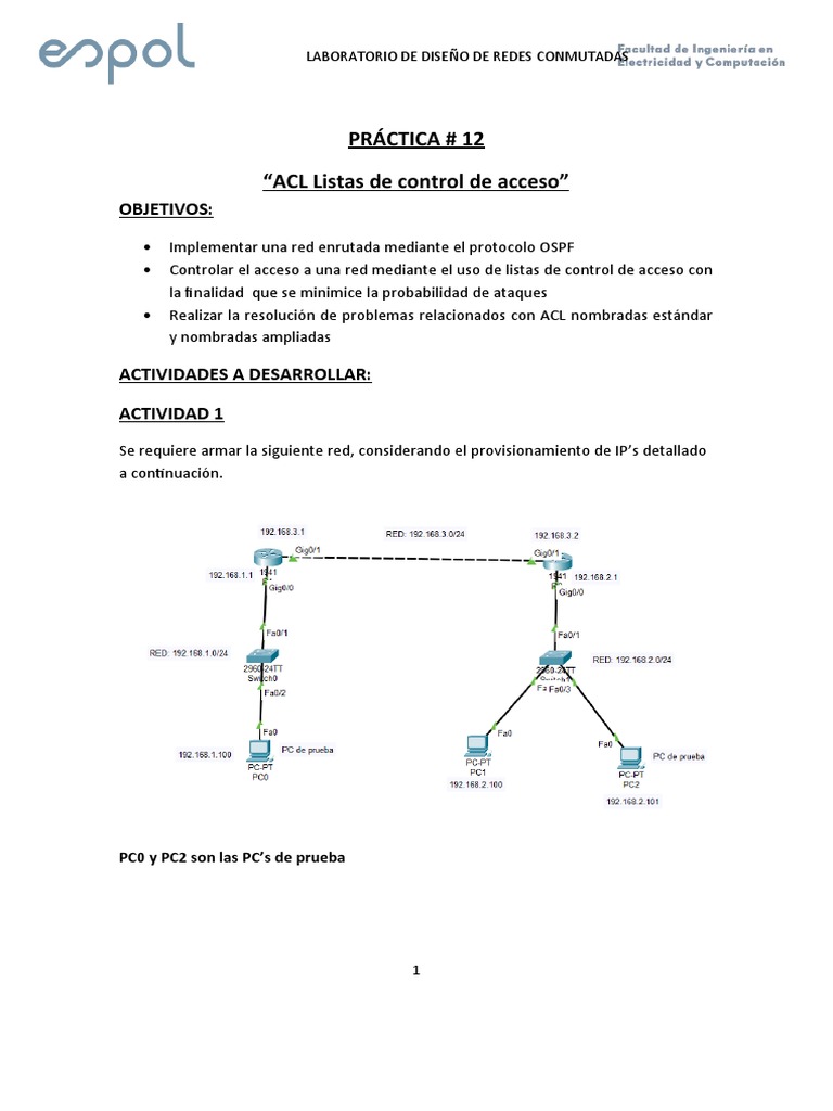 Práctica 12 Acl-1-2022 | PDF | Dirección IP | Enrutador (Computación)