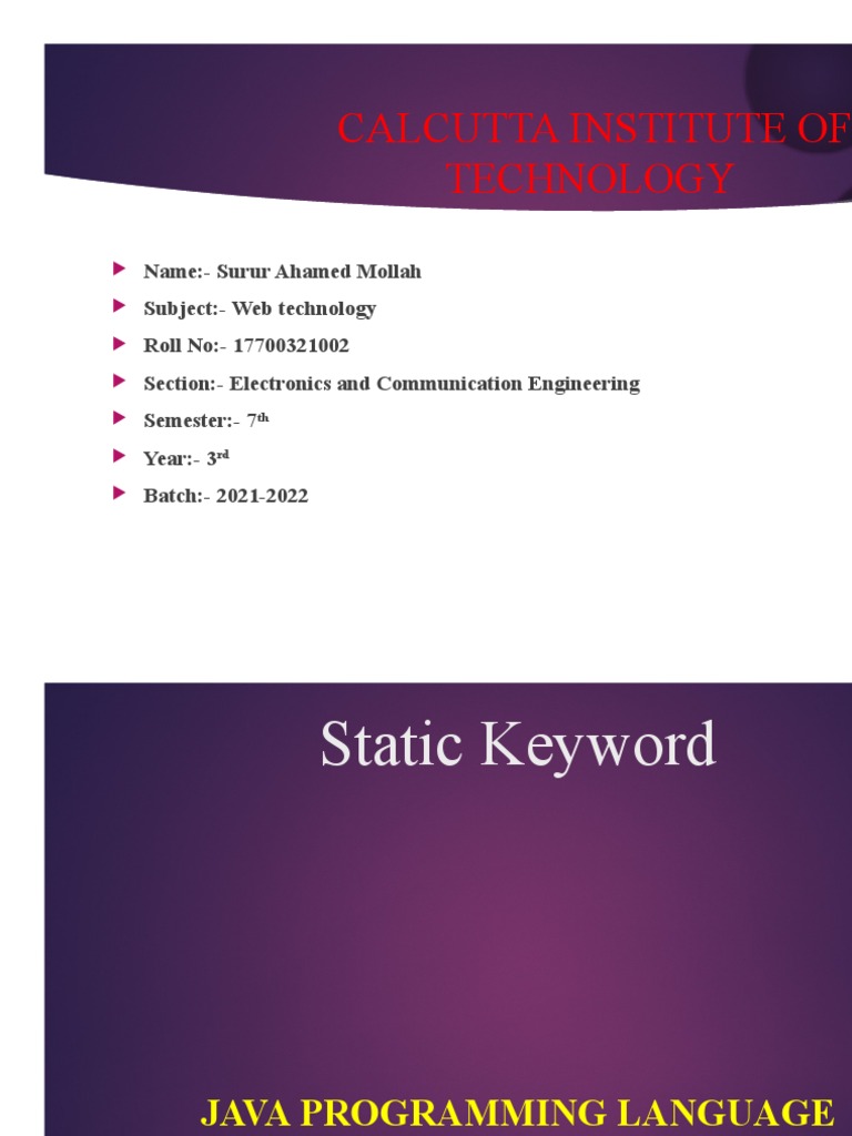 Static Keyword | PDF | Class (Computer Programming) | Programming
