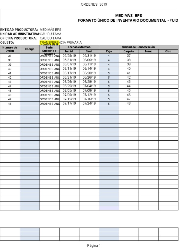 Ejemplo FUID Inventarios Documentales | PDF | Finanzas y dinero