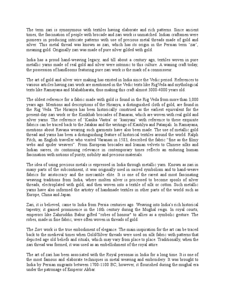 History and Meaning of Zari | PDF