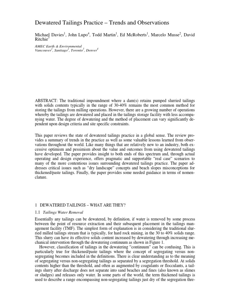 2010 - Dewatered Tailings Practice Trends and Observations | PDF