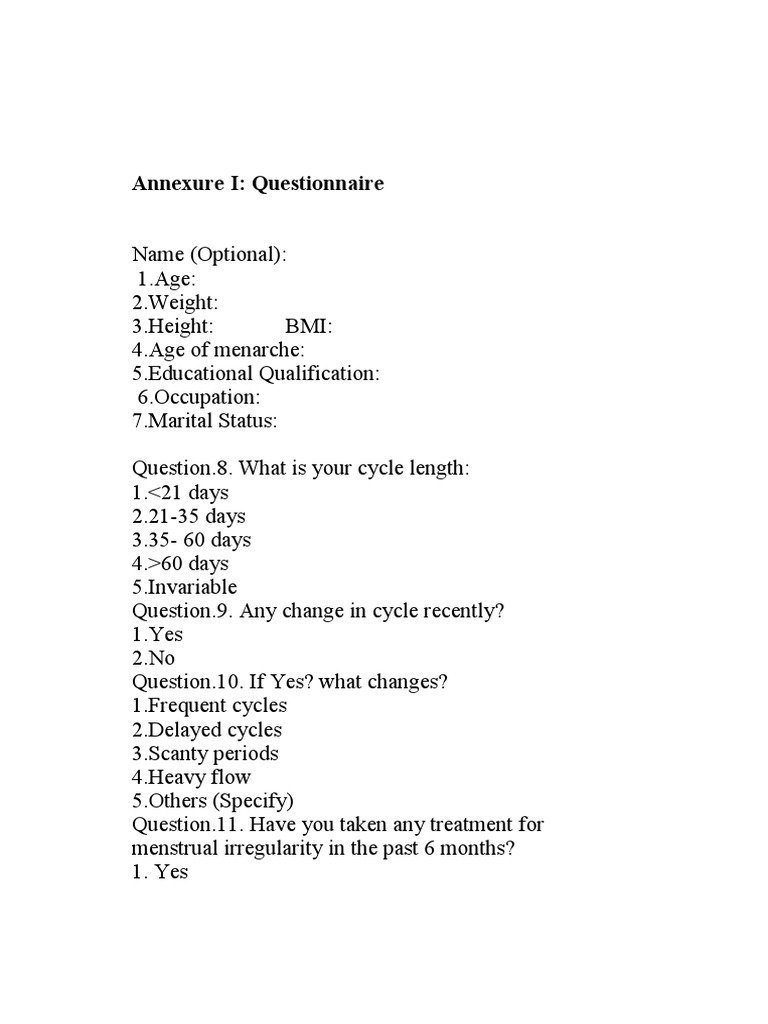 1.1.PCOS Questionnaire | PDF | Polycystic Ovary Syndrome | Pregnancy