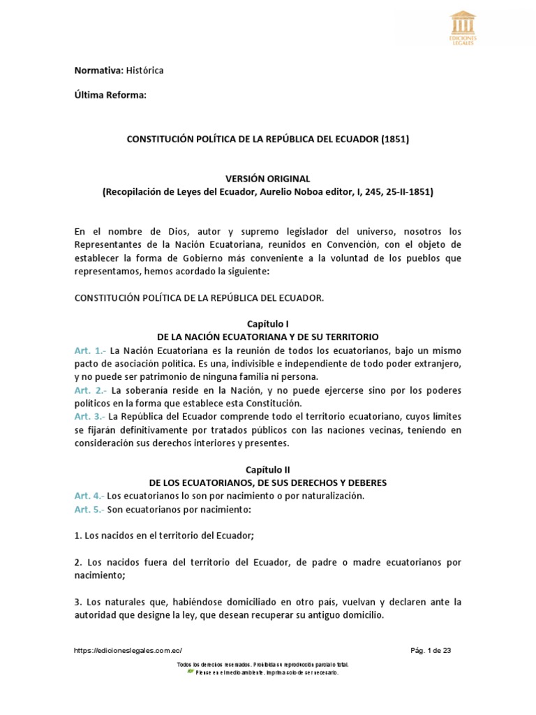 Constitucion Politica Del Ecuador 1851 Pdf Ecuador Judicaturas