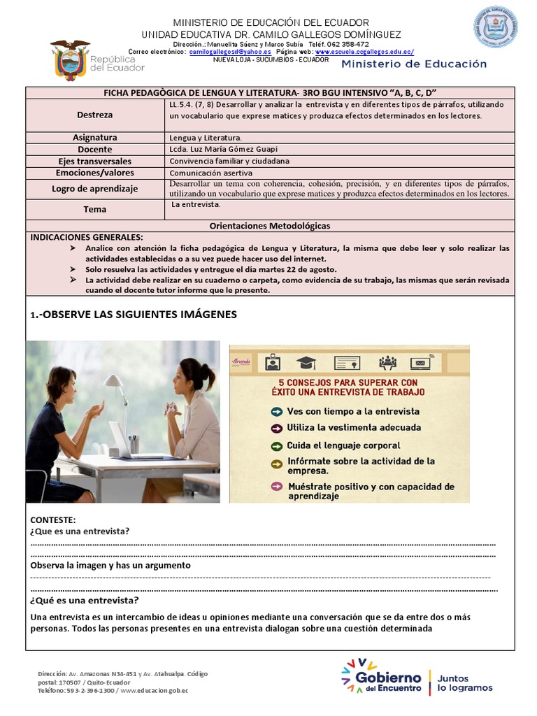 Ficha de Actividad Del Estudiante. | PDF