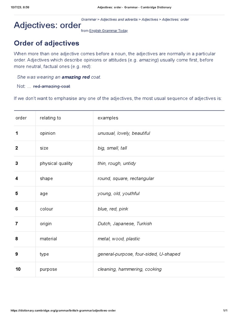 Adjective Order in English Grammar | PDF | Language Arts & Discipline