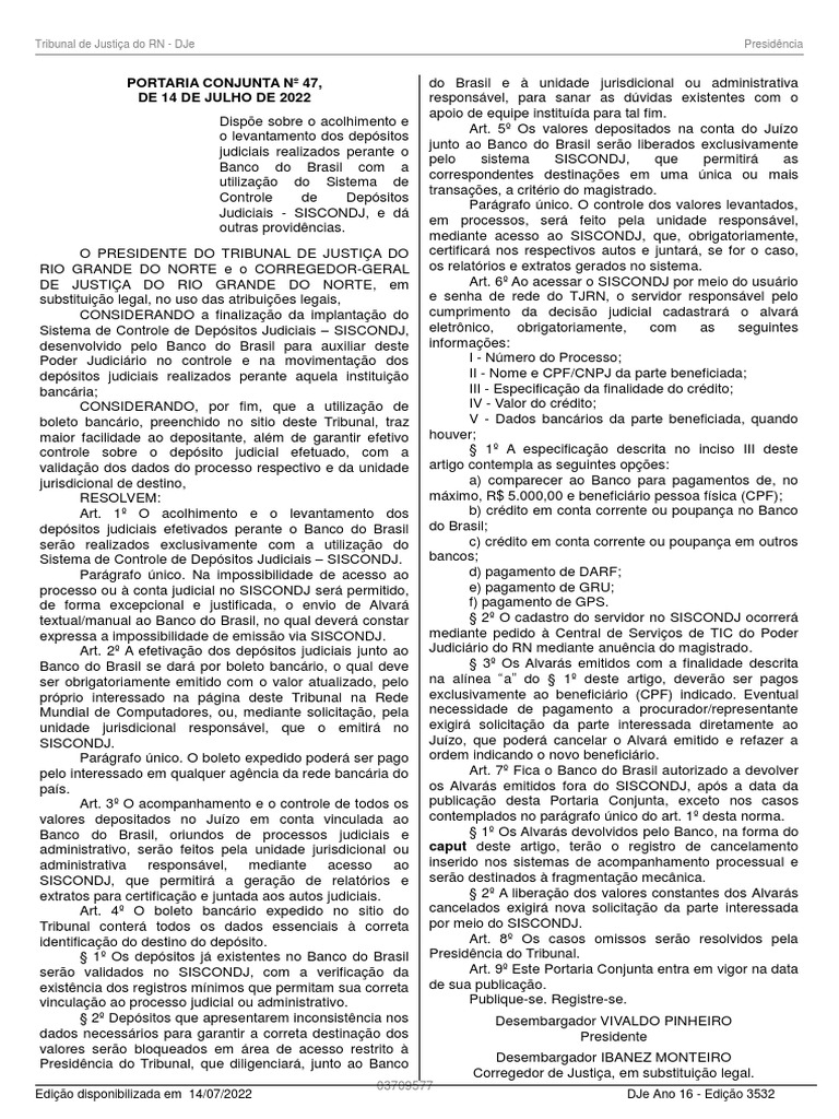 TJRN - Portaria Conjunta 47 2022 | PDF