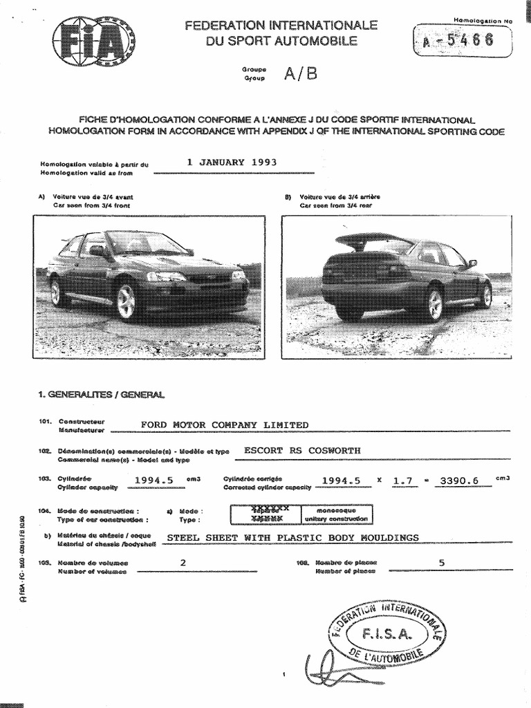 Homologation Form Number 5466 Group A | PDF