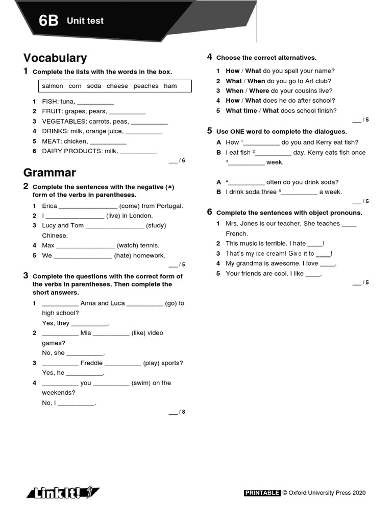 LI L1 Unit Test 6B | PDF | Food And Drink | Cuisine