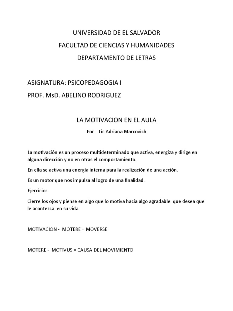 La Motivacion en El Aula | PDF