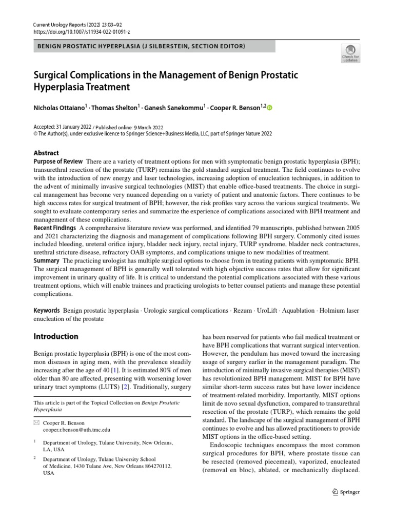 Surgical Complications in The Management of Benign Prostatic Hyperplasia Treatment - Current ...