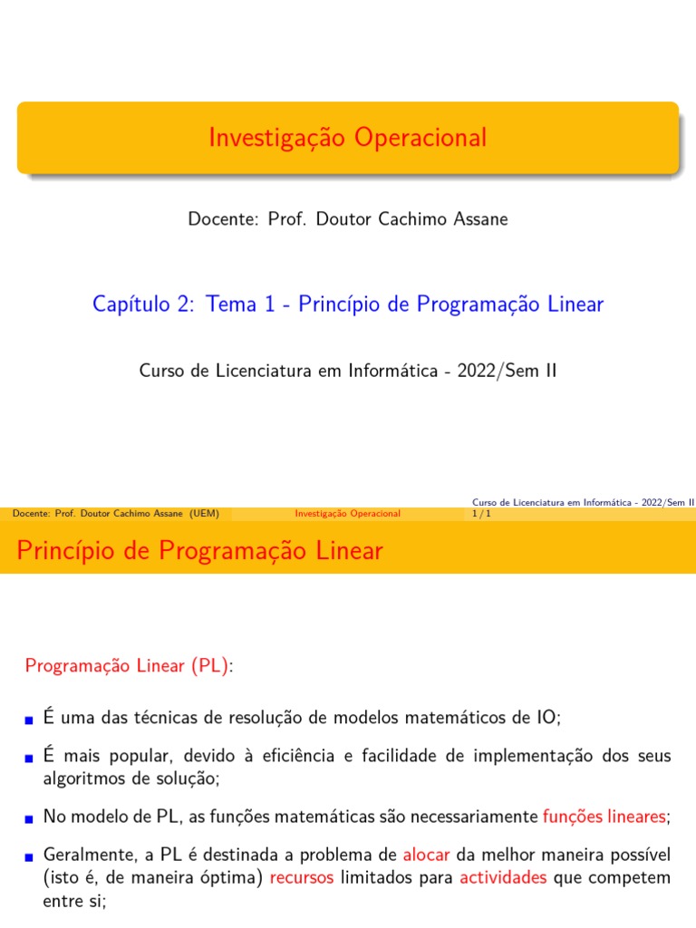 Capitulo 2 - Parte I - Introdução A Programação Linear UEM 2022 | PDF ...