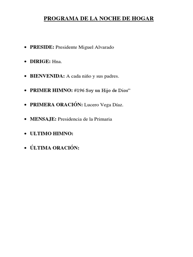 Programa de La Noche de Hogar | PDF | Artes del Lenguaje y Comunicación