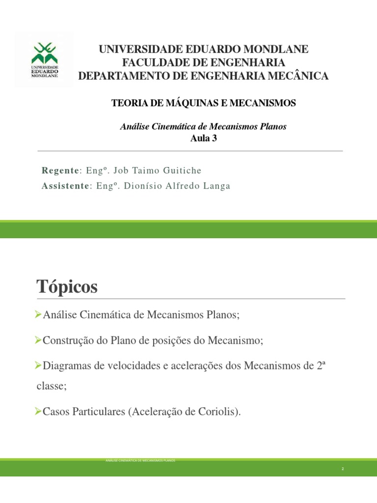 Aula 3 - Análise Cinemática de Mecanismos Planos | PDF